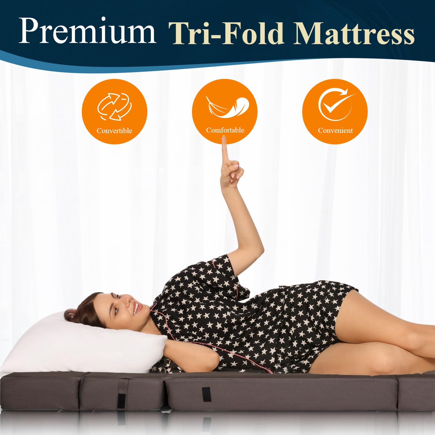 Homease Premium Tri-Fold Mattress Folding Foam Mattress Sofa Bed with Washable Cover| Convertible Chair Bed for Home Guest, Room, Office| Travel-Friendly Portable Foldable Mattress (Queen)