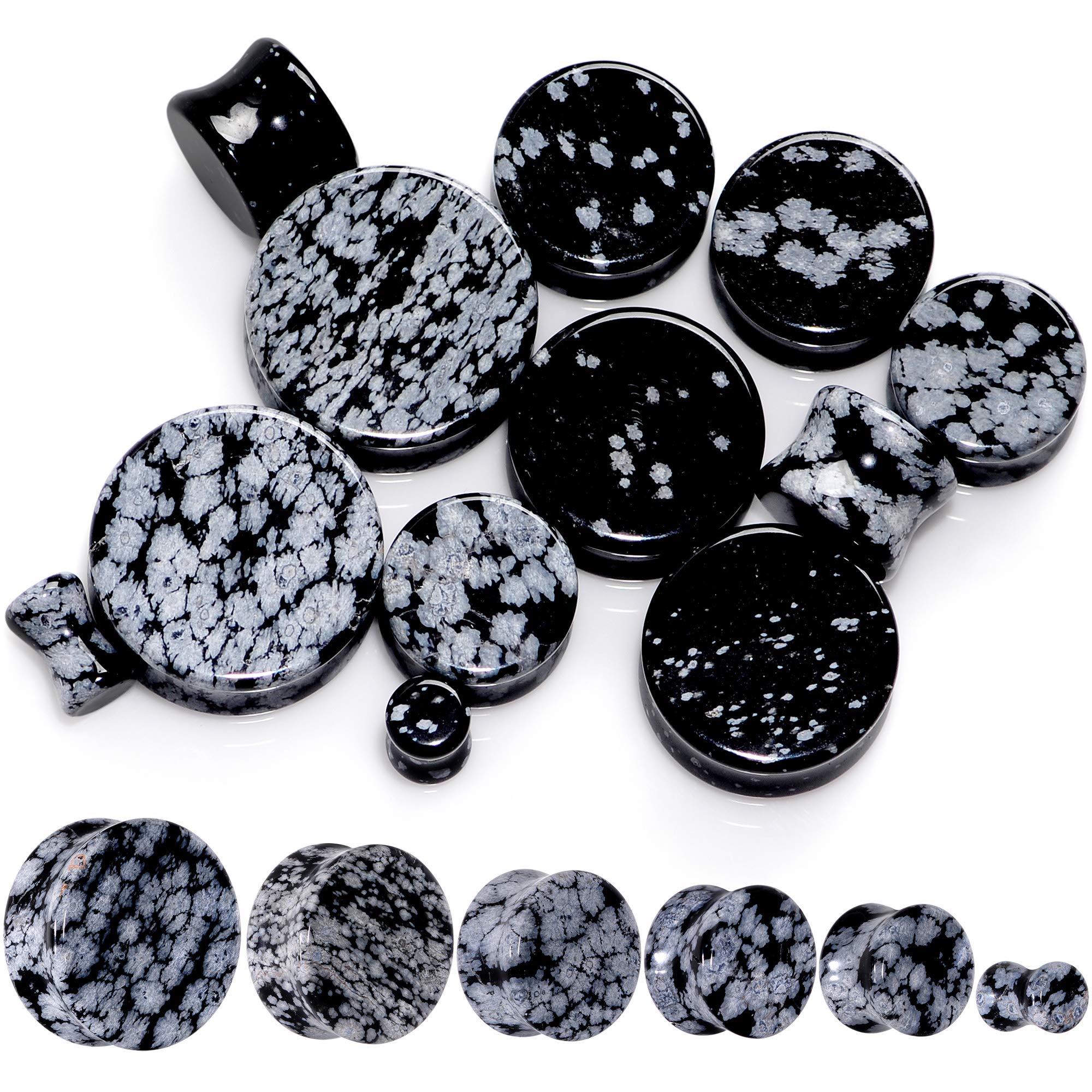 Body Candy 5/8" 2PC Natural Snowflake Obsidian Stone Saddle Plugs Double Flare Plug Ear Plug Gauges Set of 2