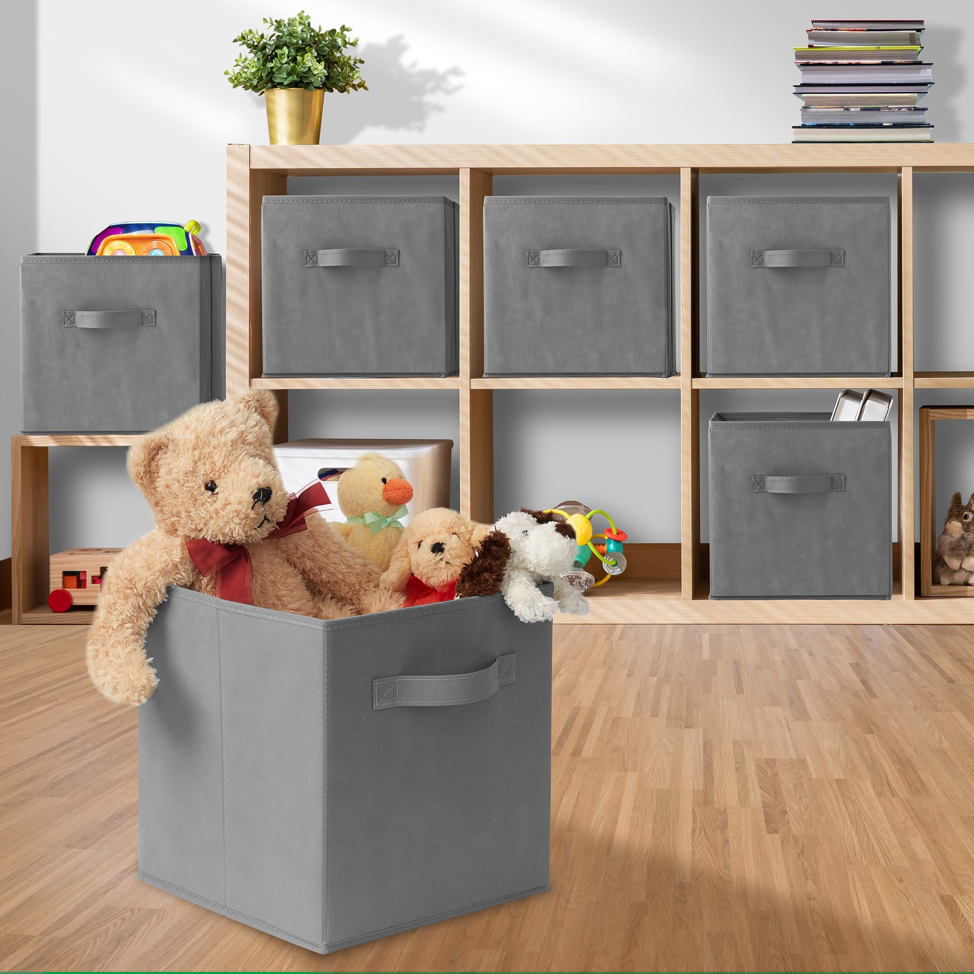 Casafield Set of 12 Collapsible Fabric Cube Storage Bins, Gray - 11" Foldable Cloth Baskets for Shelves, Cubby Organizers & More