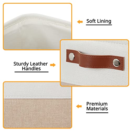 DULLEMELO Cube Storage Bins - 4 Pack Foldable Large Storage Baskets 12 inch Gifts Empty Fabric Bins for Home Office Cubes Organizer Closet, Shelves, Toy, Nursery (4 Pack - 12" White&Khaki)