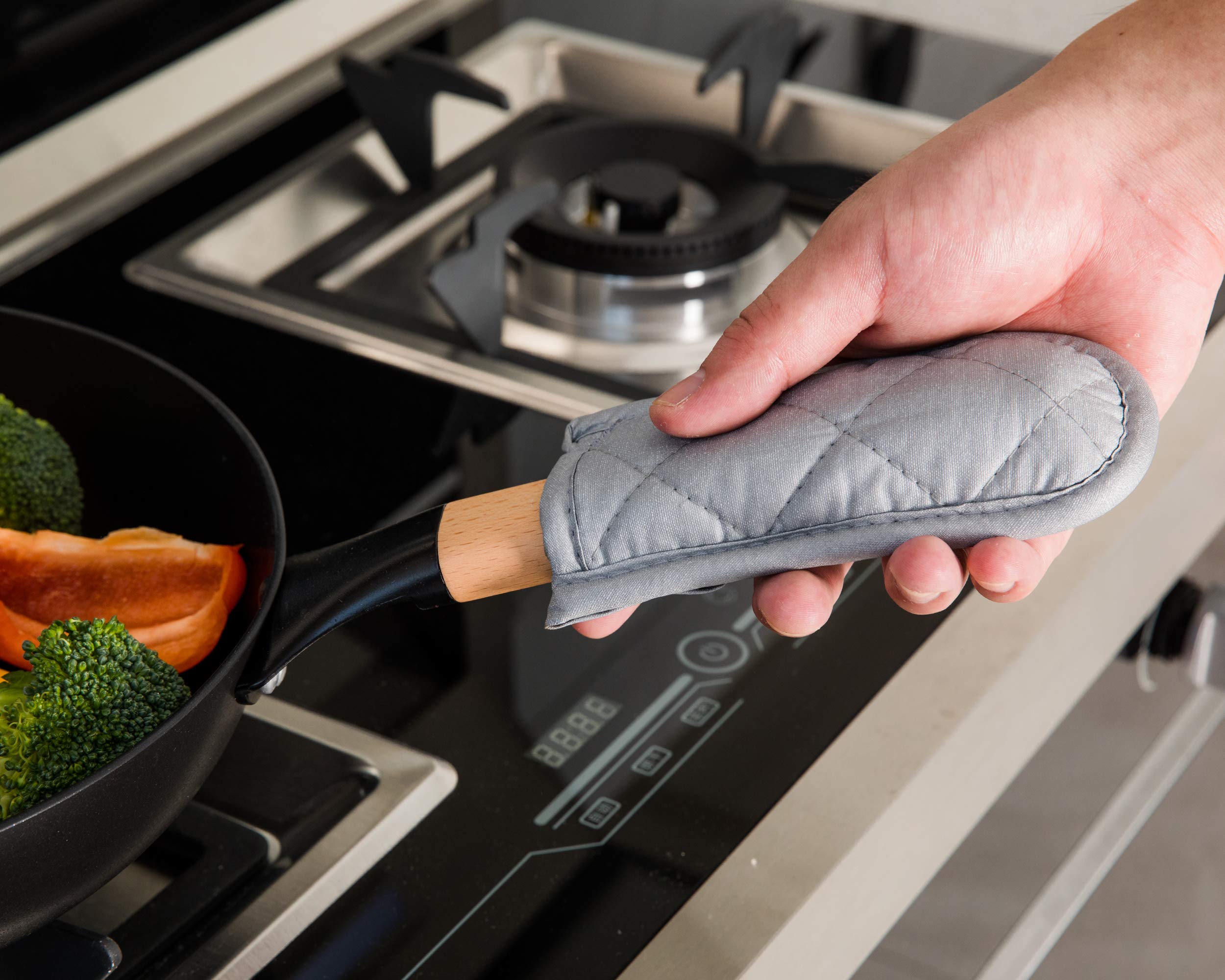 Buzhan Striped Cast Iron Skillet Handle Cover, Durable Pot Holder Sleeve, Heat Resistant Machine Washable Handle Mitts, 2 PCS