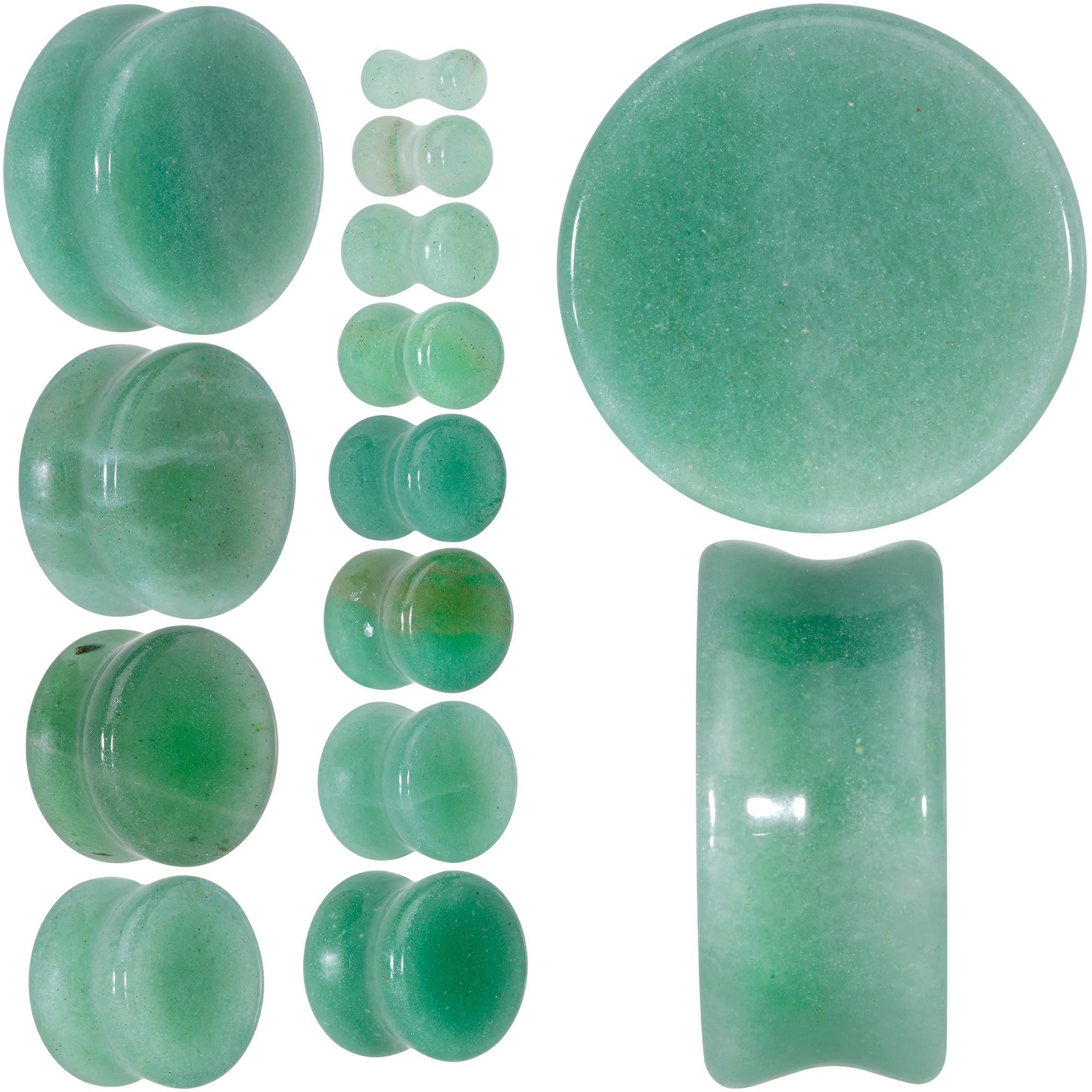 Body Candy 6G 2PC Natural Green Aventurine Stone Saddle Plugs Double Flare Plug Ear Plug Gauges Set of 2