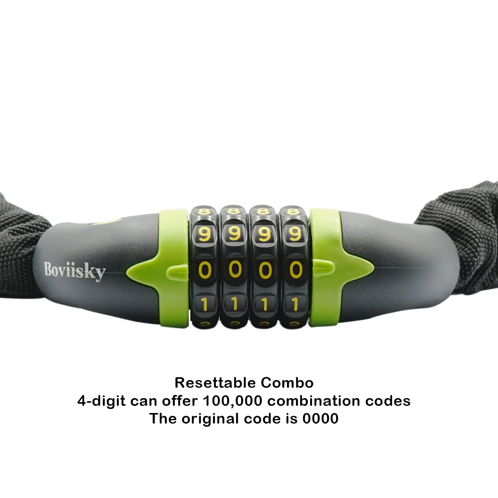 Boviisky Bike Chain Lock, 4 Digit Resettable Combination Heavy Duty Bicycle Chain Lock,3 Feet Long.