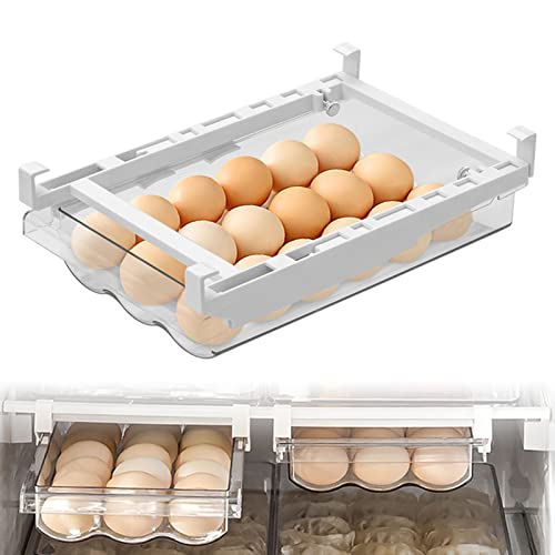MDHAND Egg Holder for Refrigerator, Refrigerator Organizer Bins, Egg Tray for Refrigerator, Pull-Out Egg Drawer Organizer for Refrigerator, Kitchen Refrigerator Egg Trays