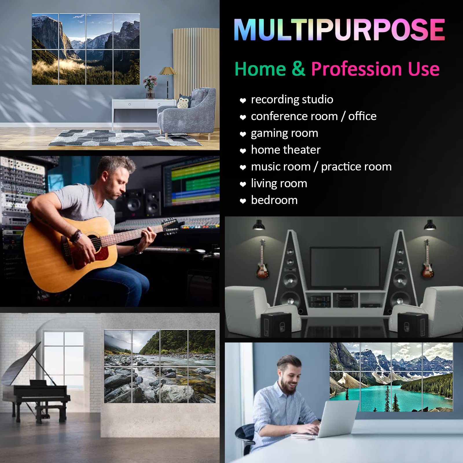 BUSYBEES Art Acoustic Panels with Self-Adhesive,48 x 32Inches Acoustical wall panel,Better Decoratve Than Sound Proof Foam Panels, Studio Office Home Acoustic Treatment,Misty Peaks