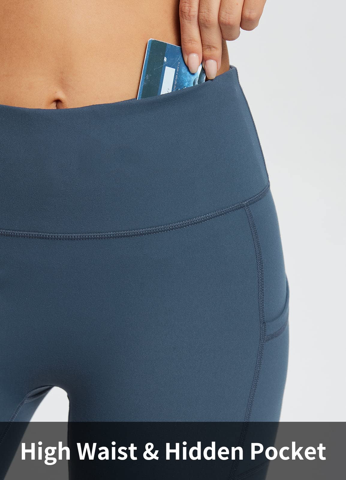BALEAF Biker Shorts Women Yoga Gym Workout Spandex Running Volleyball Tummy Control Compression Shorts with Pockets Soft 8" Blue XL