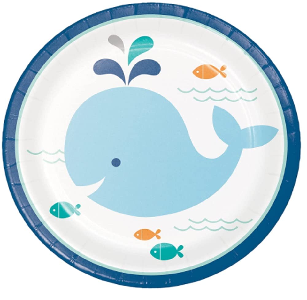 Blue Baby Whale Dessert Plates (16) and Beverage Napkin (16) Bundle