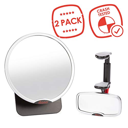Diono Baby Car Mirror 4 Pack, Includes Safety Car Seat Mirror for Rear Facing Infant & See Me Too Rear View Baby Mirror Both Fully Adjustable with Wide Crystal Clear View, Shatterproof,
