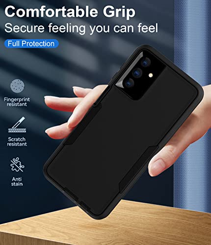 Dahkoiz for Samsung Galaxy A13 5G Phone Case, with Glass Screen Protector, Dust-Proof Port Cover, Magnetic Car Mount Support, Full Body Non-Slip Rubber Covered, Durable & Shockproof, Black/Black