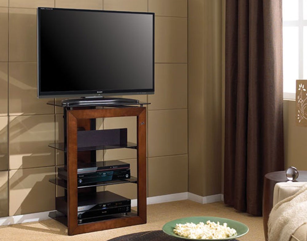 Bell'O AT306 Bello No Tools Audio/Video Tower Wood-Glass, Black, 35.88 x 20.00 x 27.00
