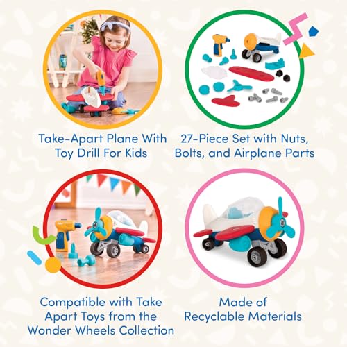 Battat- Wonder Wheels- Take-Apart Airplane – Toy Plane With Drill For Kids – STEM Toy- Developmental Toy – 3 Years +