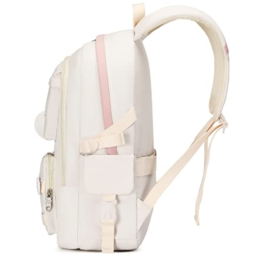 Hey Yoo Backpack for Girls Bookbag Cute School Bag College Middle High Elementary School Backpack for Teen Girls (White)
