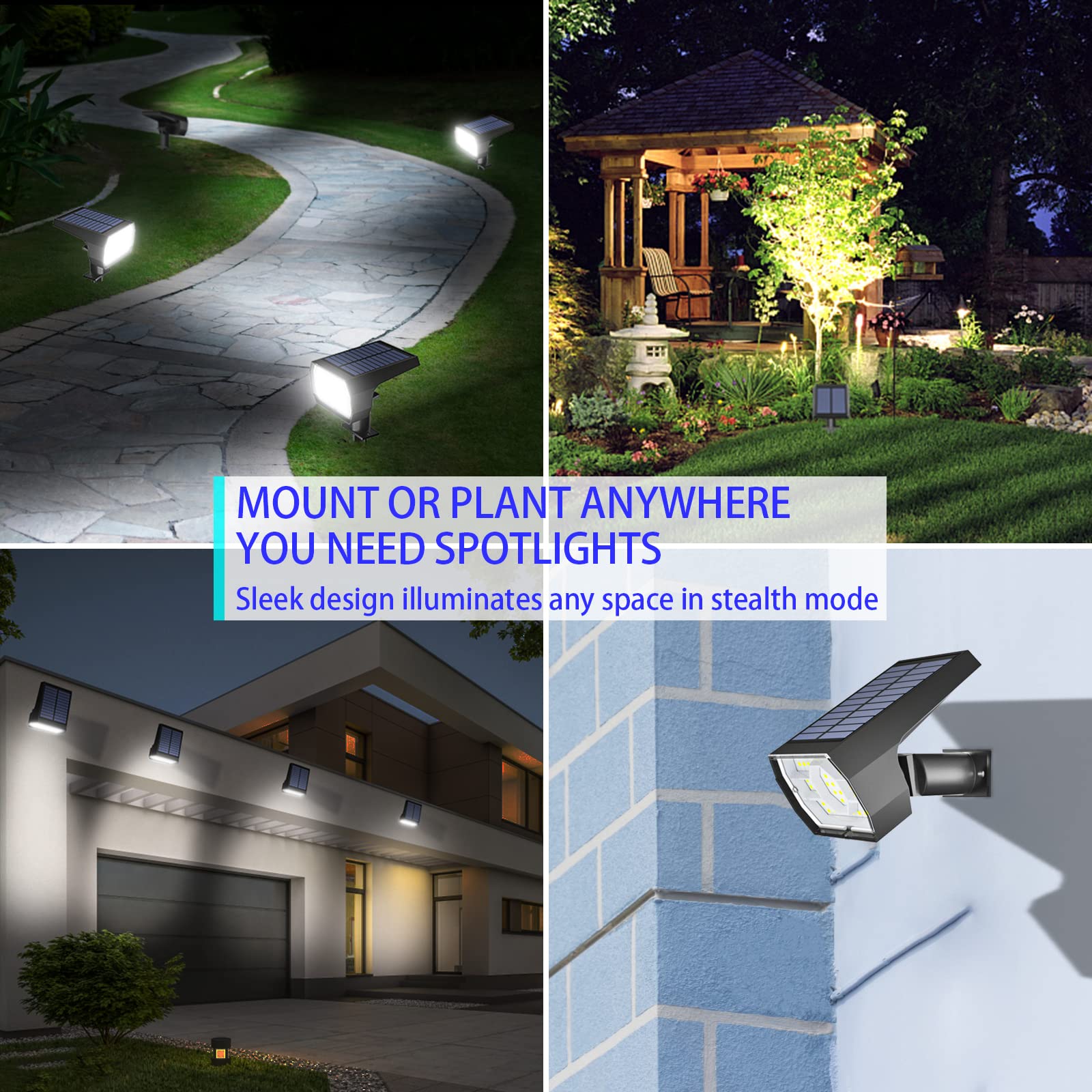 Solar Spot Lights Outdoor, Solar Landscape Spotlights, 56 LED, IP65 Waterproof, 3 Lighting Modes,Solar Lights Outdoor for Garden Yard House Walkway Driveway Porch Patio Tree [Cool White 4 Pack]