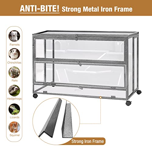 Guinea Pig Cage 3 Levels Ferret Cage, Small Animal Cage | Hamster Cage Rat House - Easy to Clean Leak Proof Tray (Grey, 3 Tiers)