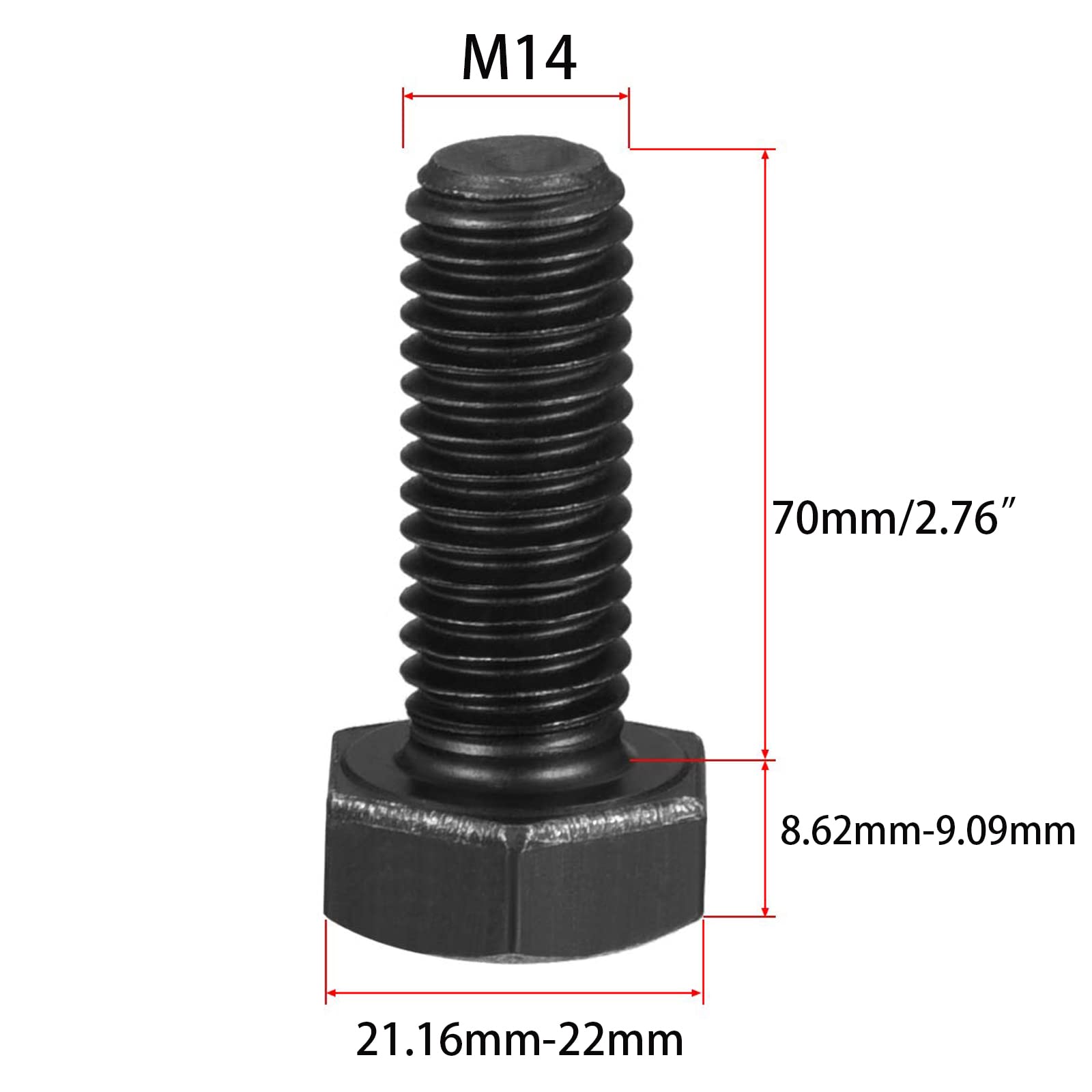 M14-2 x 70mm Carbon Steel Grade 8.8 External Hex Head Screw Bolts Metric Thread Hexagon Bolts Fastener for Hardware Furniture Machinery Black 4pcs
