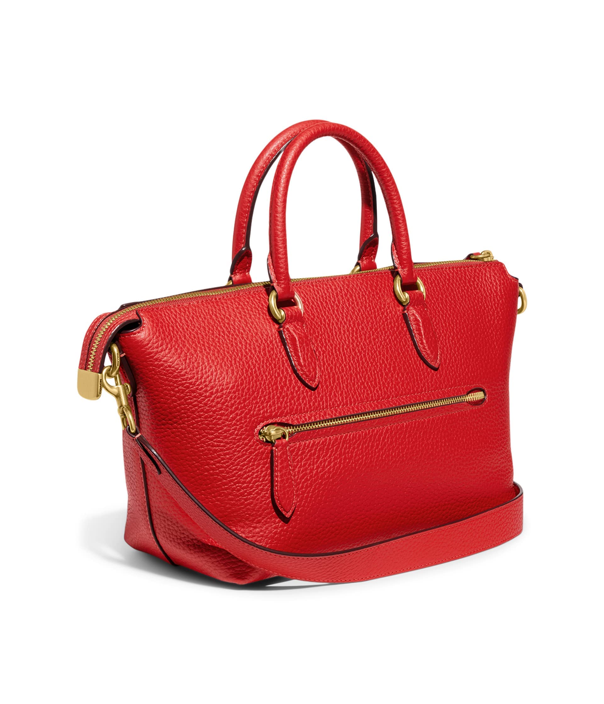 Coach Cara Satchel Women’s Leather Bag - Zip-top Closure - Zippered Interior Pocket - Protective Feet Sport Red One Size One Size