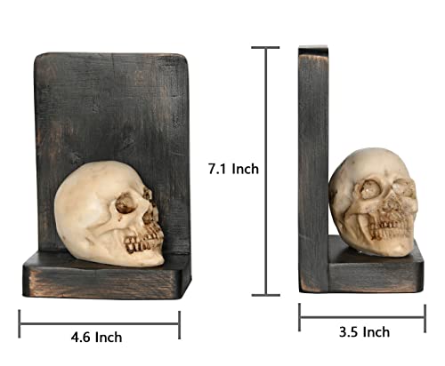 OwlGift Decorative Halloween Skull Bookends, Heavy Duty Bookends for Shelves, Skull Book Ends for Heavy Books, Book Shelf Holder Home Office Desktop Organizer (1 Pair)