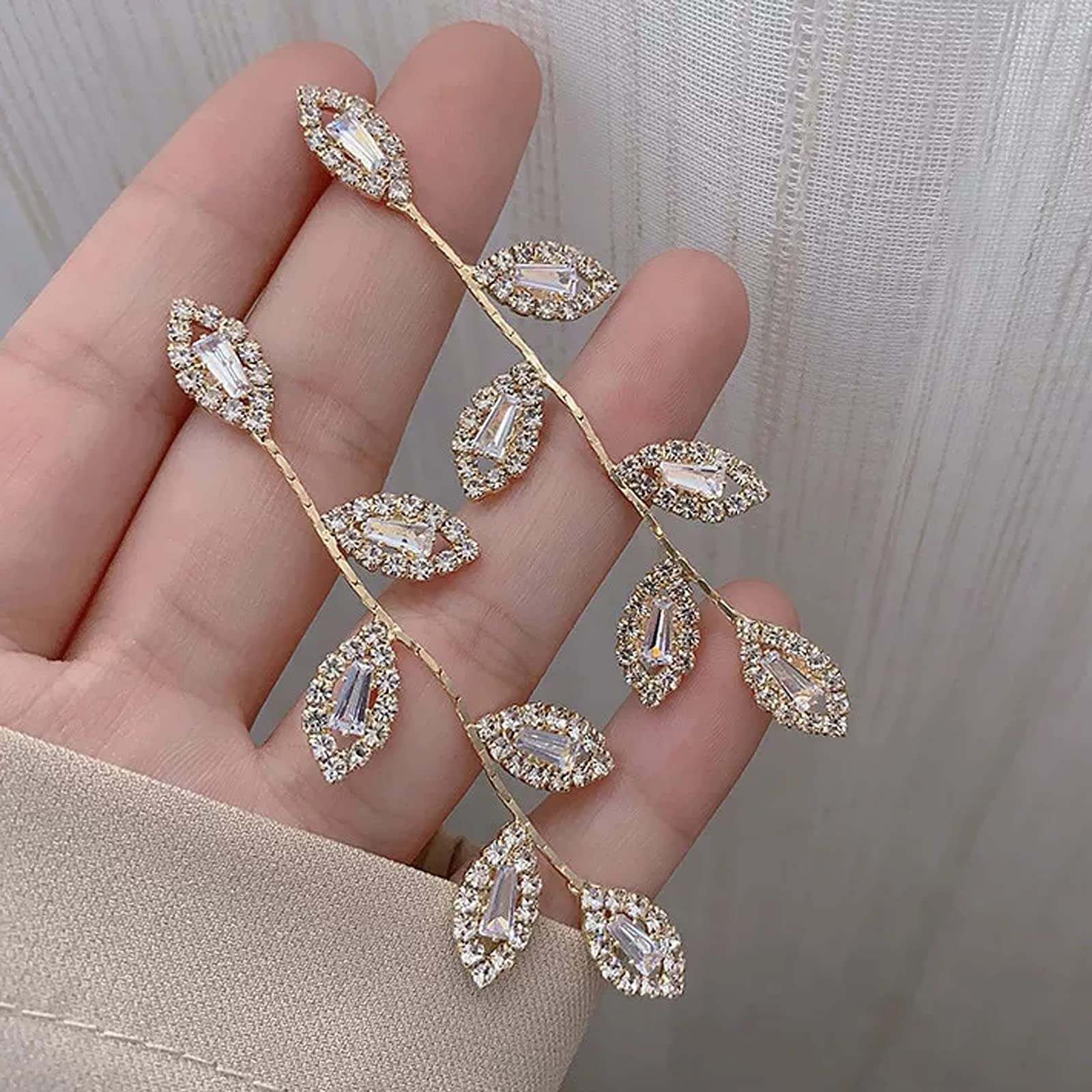 Bridal Earrings for Wedding Rhinestone Dangle Earrings Leaf Earrings Long Earrings Elegant for Women
