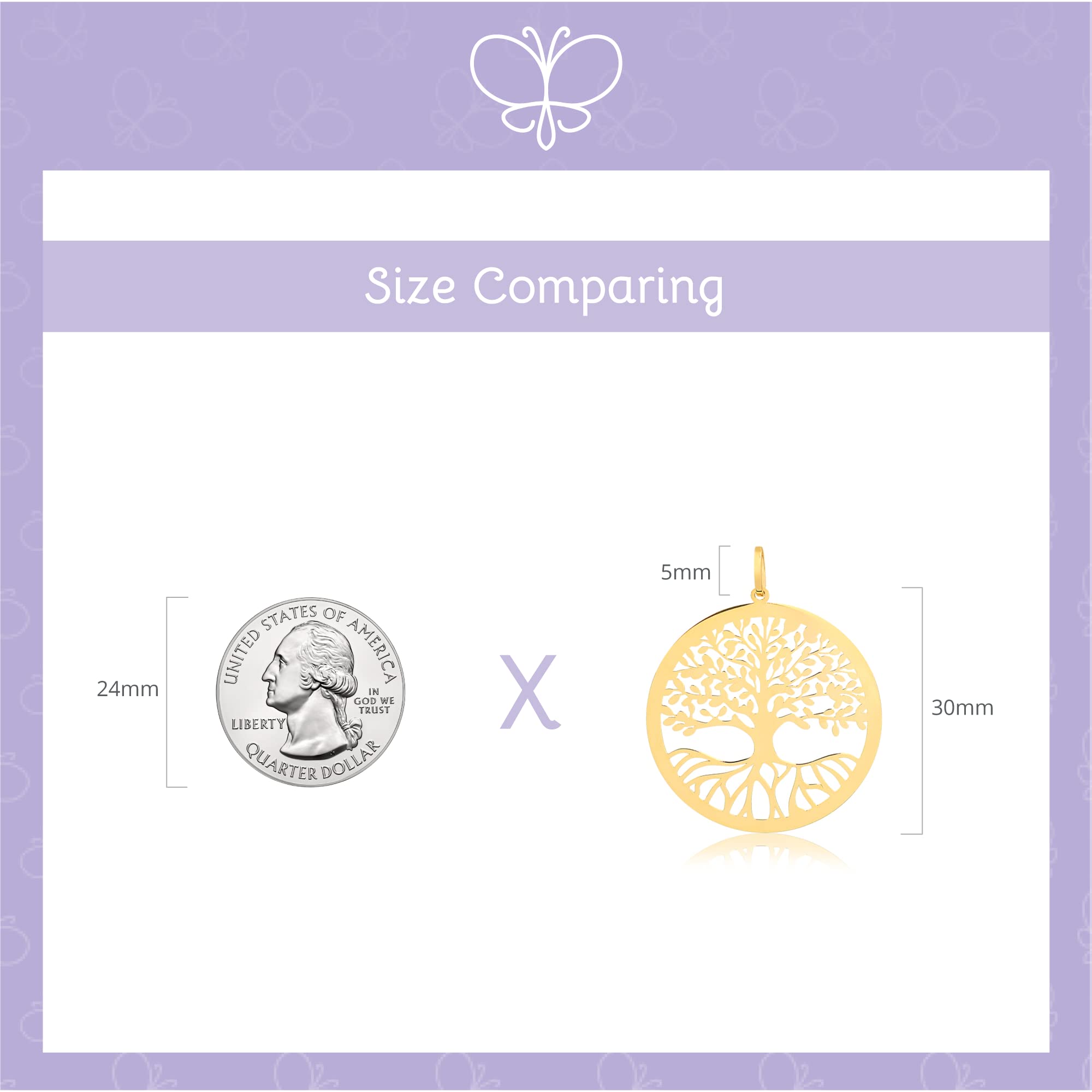 Carol Jewelry 14k Solid Yellow Gold Tree of Life Round Pendant for Necklace (30 mm)