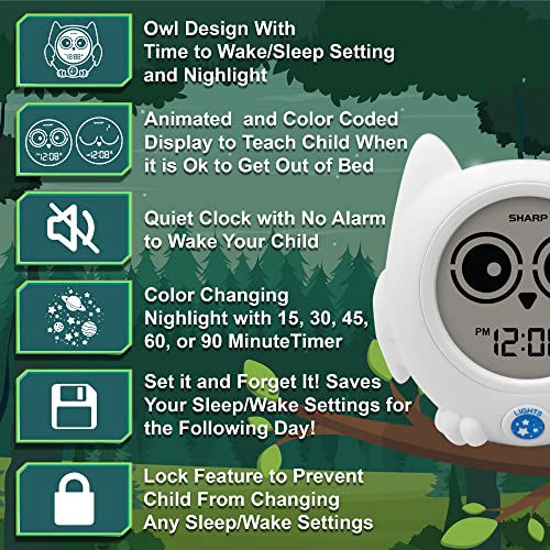 SHARP Ready to Wake Owl Sleep Trainer, Kid’s Clock for Ready to Rise, Ceiling Projection Nightlight and “Off-to-Bed” Feature – Simple to Set and Use!