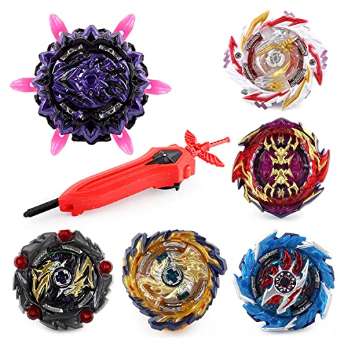JIMI Bey Battling Top Blade Battle Set, 6 Burst Spinning Tops 1 Launcher Grip Starter Combat Game, Toy Gift for Kids Boys Ages 6 7 8 9 10 11 12+
