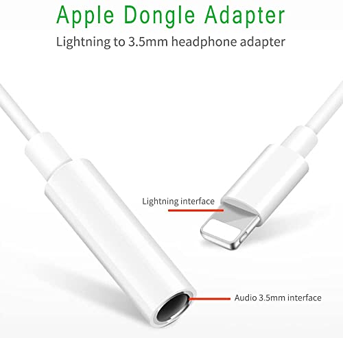 Lightning to 3.5 mm Headphone Jack Adapter, [Apple MFi Certified] 2 Pack iPhone 3.5mm Headphones/Earphones Jack Aux Audio Dongle Adapter Compatible with iPhone 13 12 11 XS XR X 8 7 SE [Not for Call]