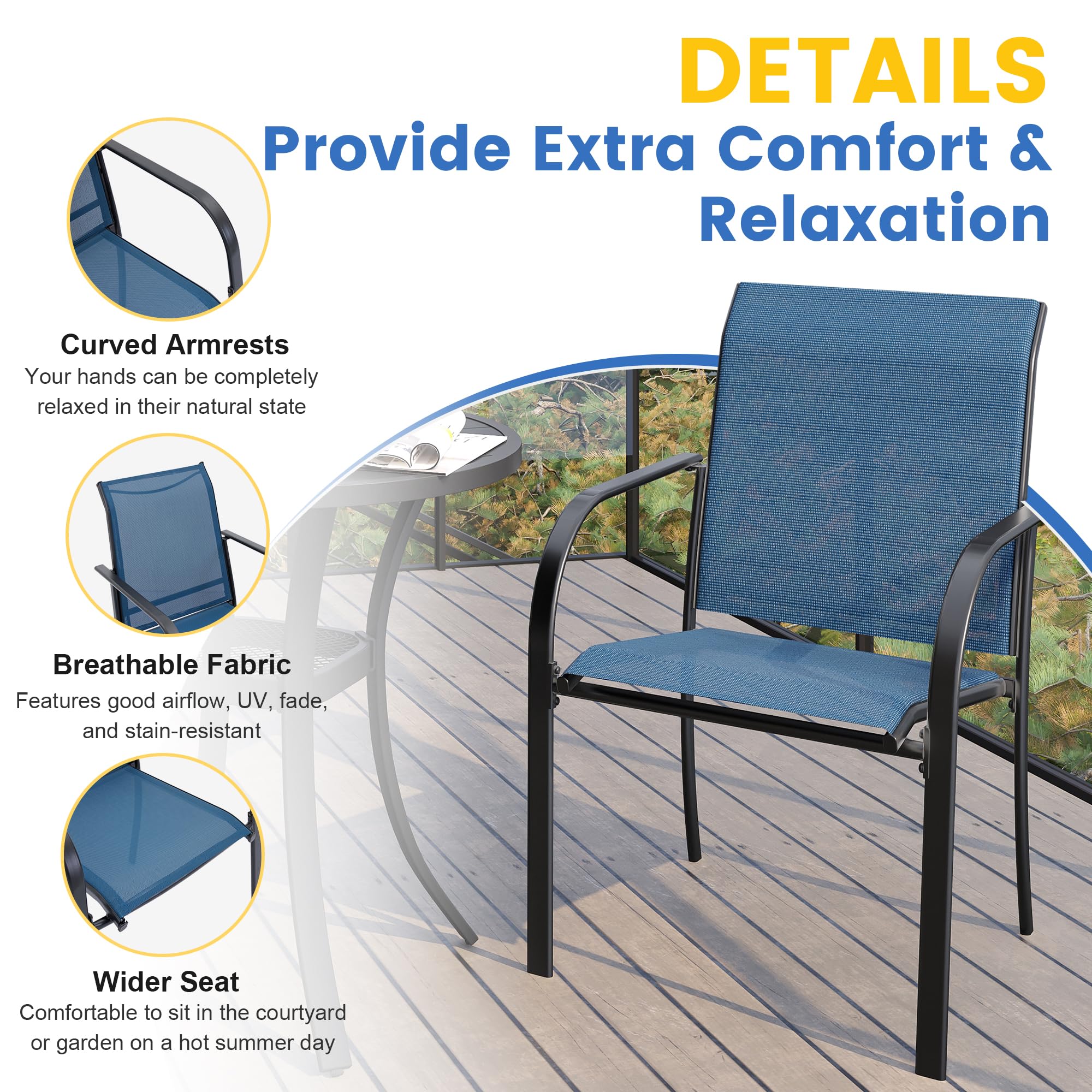 VICLLAX 5 Pieces Patio Dining Set, Outdoor Furniture Set Includes 1 Square Patio Table and 4 Stackable Patio Sling Chairs, Outdoor Table and Chairs for Outsides, Grey Wood-Like Table and Grey Chairs
