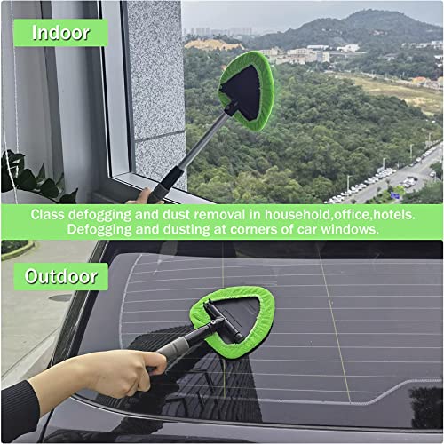 JUSTTOP Windshield Cleaning Tool, Car Window Cleaner with Unbreakable Extendable Long-Reach Handle and Washable Reusable Microfiber Cloth, Car Exterior Accessories, Green