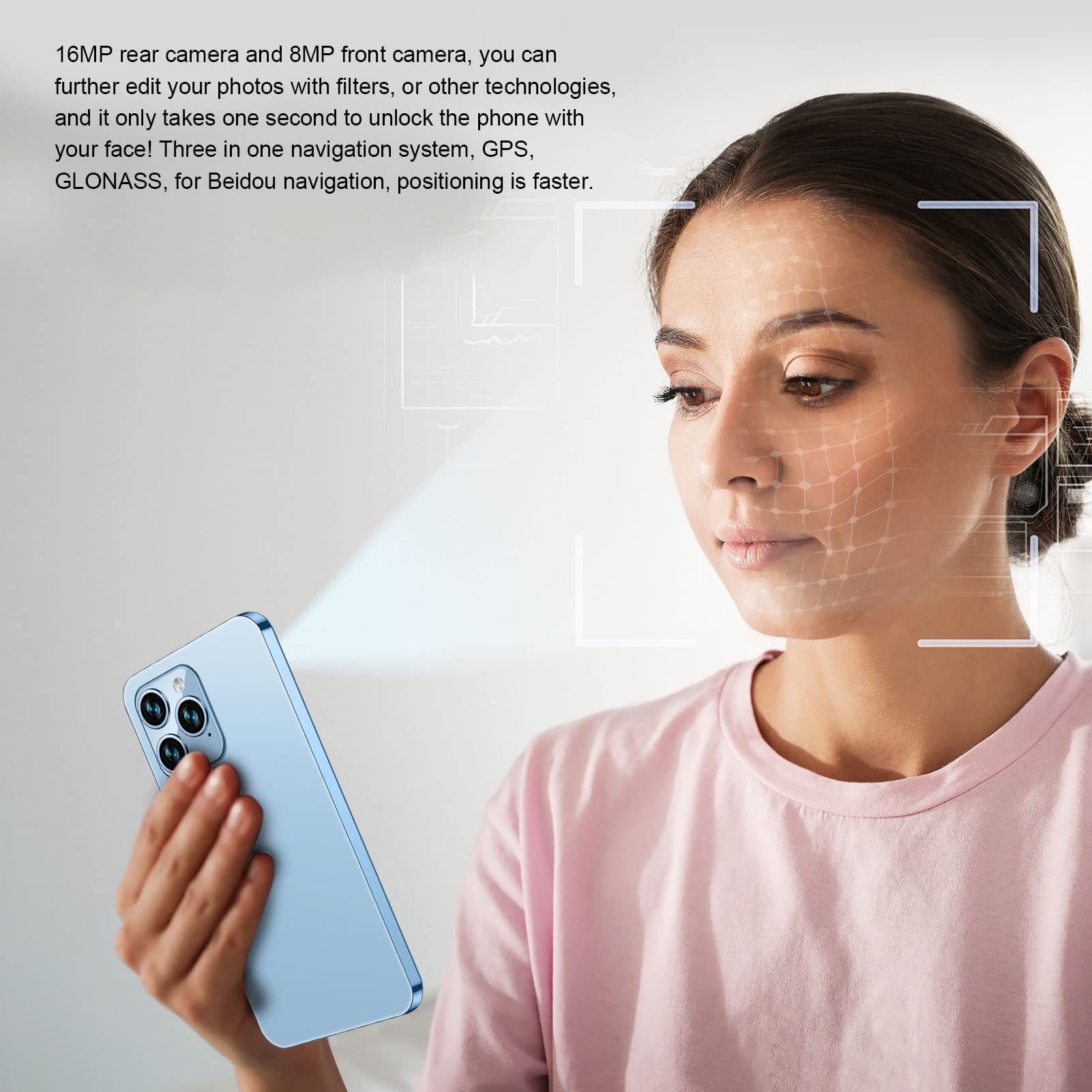 Bewinner I14pro Unlocked Smartphone, 6.1in 4GB 64GB ROM Dual SIM 4G Network Mobile Phone, Face ID Unlocked Cellphone for Android 11 4000mah Battery (Blue)