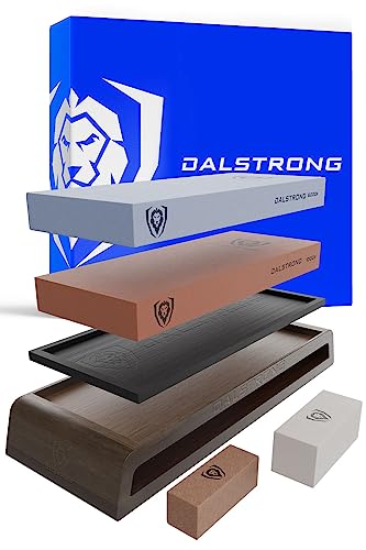 Dalstrong Premium Whetstone Kit - #1000/#6000 Knife Sharpening Kit - Extra Large Grit Stones - Top-Grade Corundum - Thick Knife Sharpening Stone - Hand Crafted Acacia Wood - Whetstone Knife Sharpener