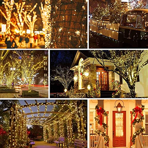 Solar String Lights, 100 LED 39ft LED String Lights Waterproof, 8 Modes, for Home Garden Patio Halloween Party Xmas Trees Decorate,Warm White,Pack of 2