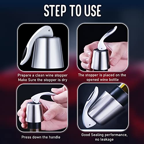 Corkscrew Wine Opener with Wine Aerator Pourer Spout and Stainless Steel Bottle Stopper, 3 Piece Wine Preserver and Accessories Set for Home Bar, Cork Remover and Stopper To Keep Wine Fresh