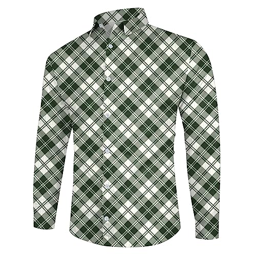 Mens Shirts Short Sleeve Pullover Men Digital 3D Printing Plaid Color Matching Long Shirt Top Blouse Mint Green