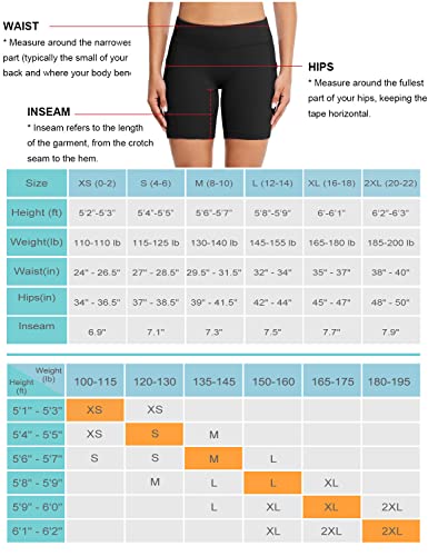 BALEAF Women's 7" Long Compression Running Shorts High Waisted Yoga Biker Shorts with 3 Pockets Black XL