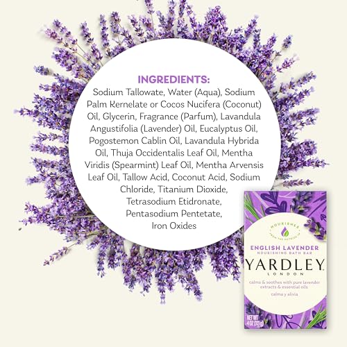 Yardley London Nourishing Bath Soap Bar English Lavender, Calms & Soothes with Pure Lavender Extracts & Essential Oils 4.0 oz Bath Bar, 2 Soap Bars