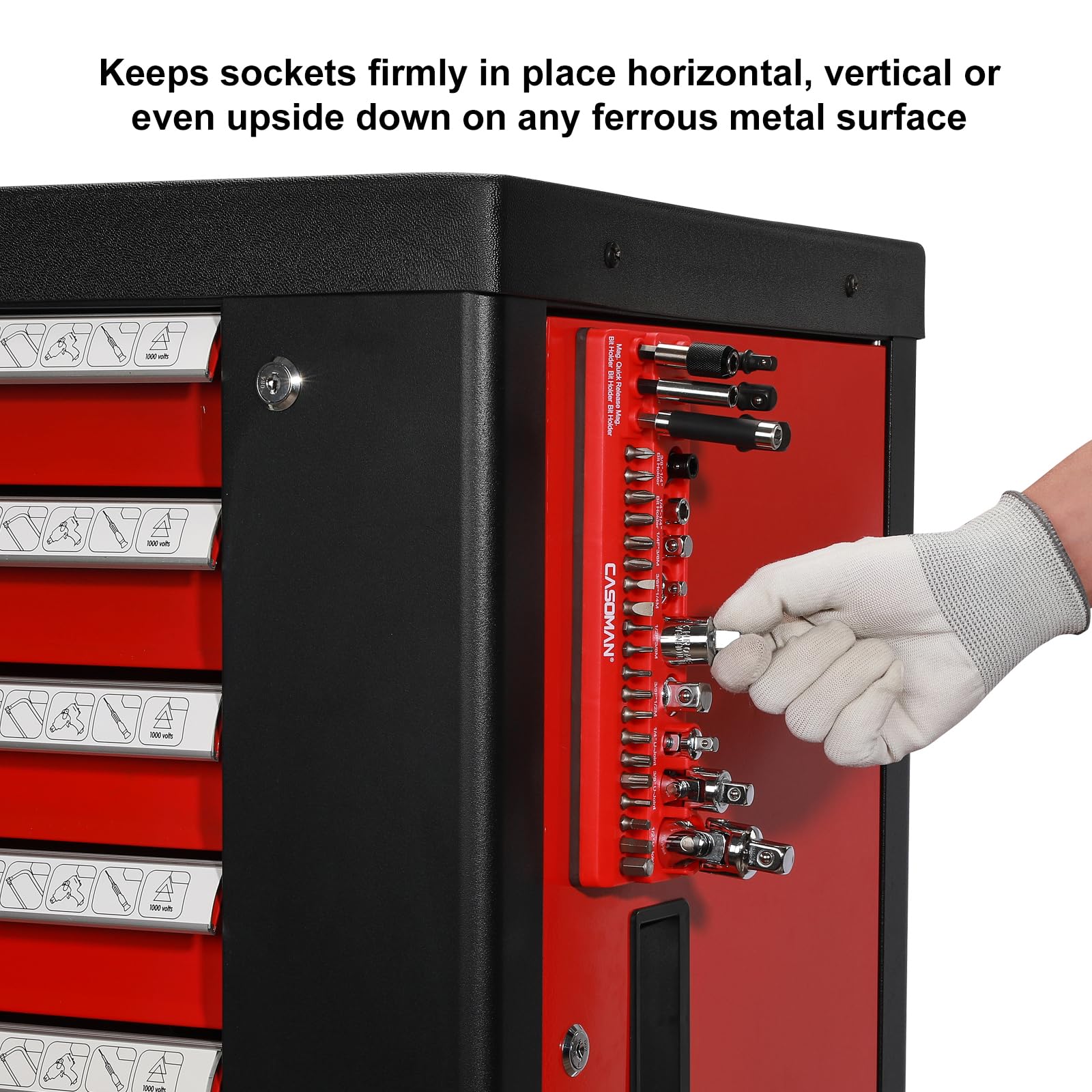 CASOMAN 35-Piece Magnetic Socket Accessory Holder, Magnetic Tool Organizer Tray, Holds Bits, Adapters, Universal Joints,Bit Holders, and Bits