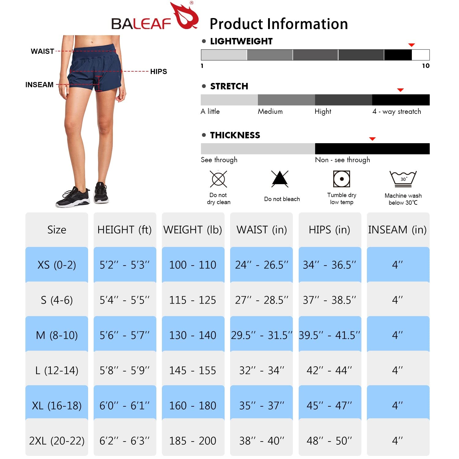 BALEAF Women's 4" High Waist Active Running Shorts with Liner Back Zip Pocket Lightweight Track Shorts Navy L