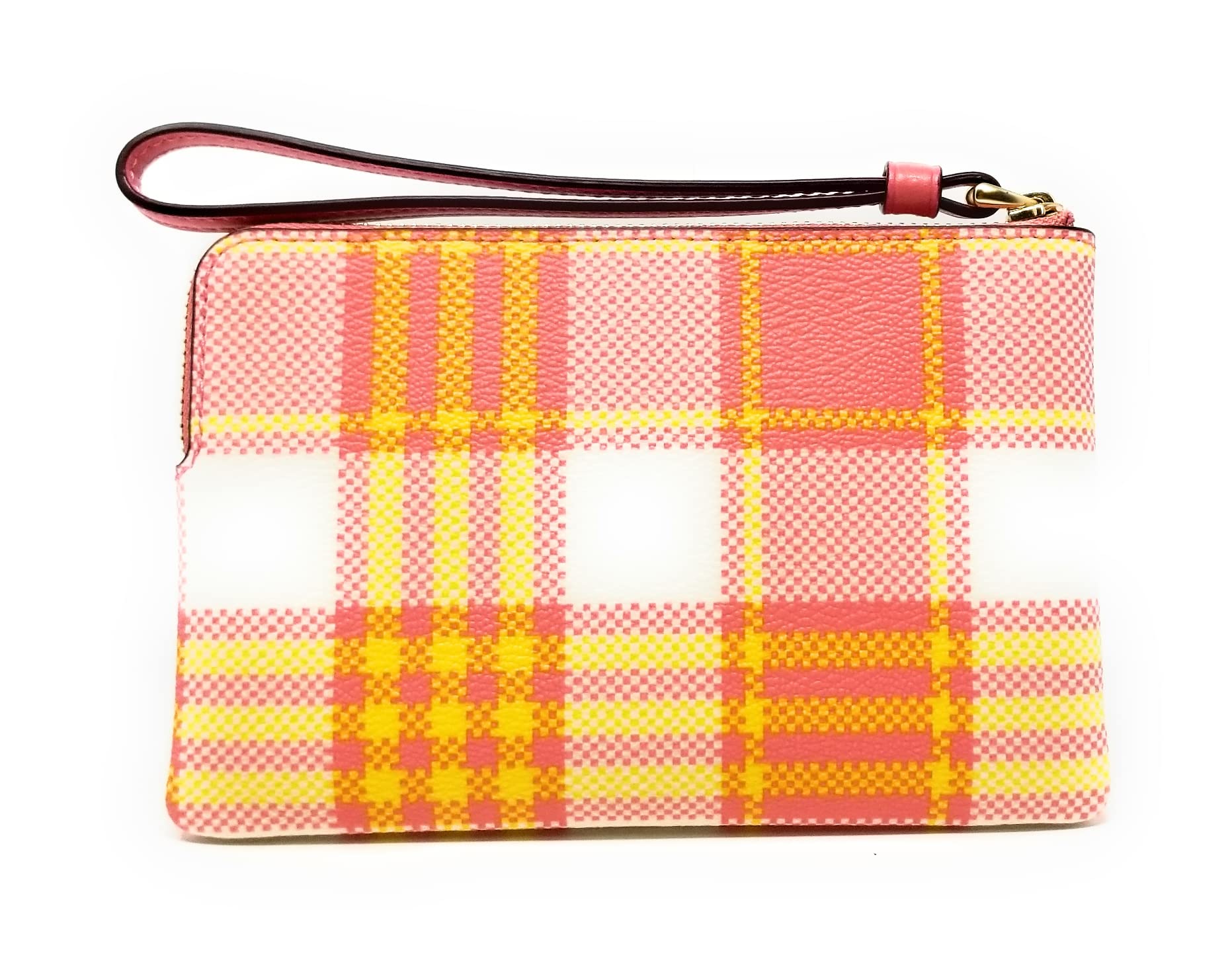 Coach Women's Corner Zip Wristlet With Garden Plaid Print (Taffy Multi)