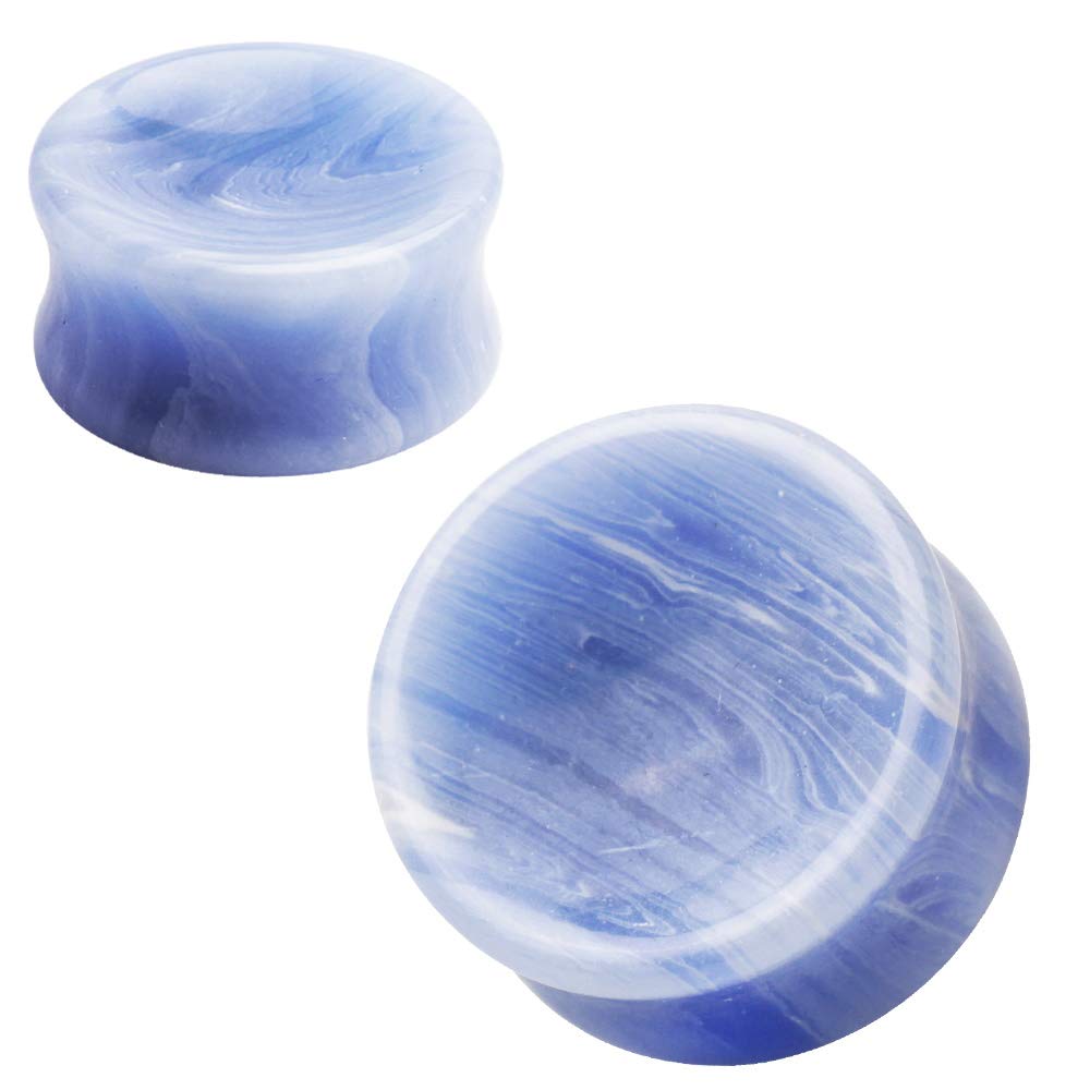 BODY DAZZ Pair 6mm-25mm Light Blue Lace Agate Synthetic Stone Plugs Double Flared (9/16 Inch (14mm))