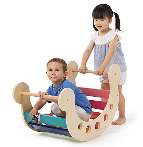 CASSAROKIDS Waldorf Viking Climbing Wooden Rocker - Rainbow