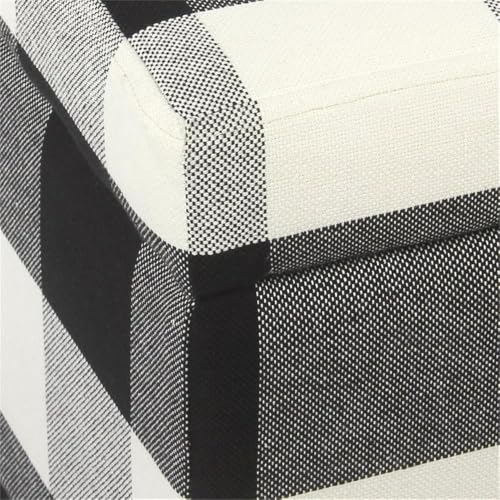 HomePop Large Upholstered Rectangular Storage Ottoman Bench with Hinged Lid, Black Buffalo Plaid
