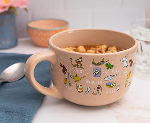 Disney Princess Ceramic Soup Mug with Vented Lid | Bowl For Ice Cream, Cereal, Oatmeal | Large Coffee Cup For Espresso, Caffeine, Beverage | Cute Home & Kitchen Decor Essentials | Holds 24 Ounces