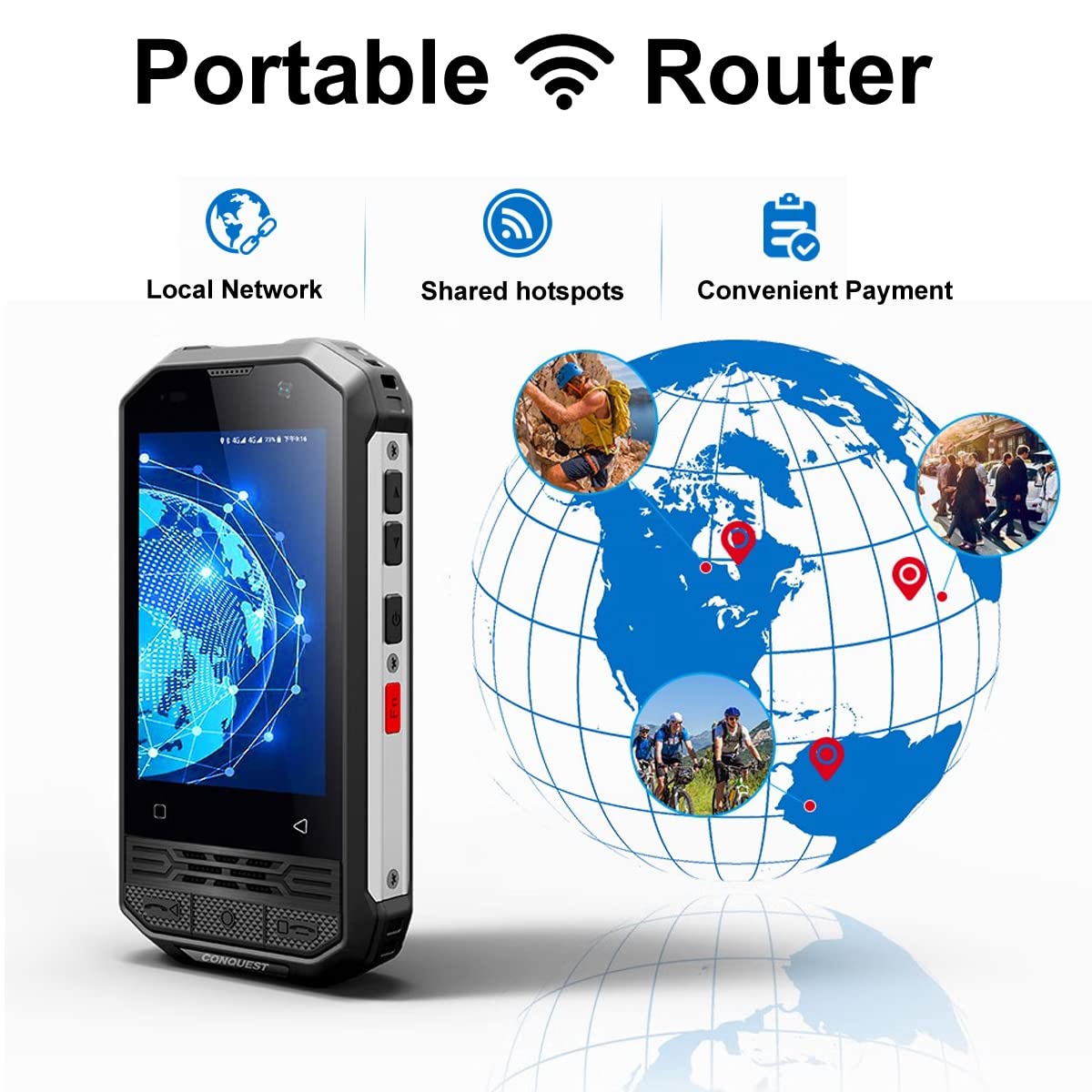 CONQUEST F2 2022 Mini Rugged Smartphone, Android 12 Unlock Cell Phone, Global 4G, 6+128GB, 3700mAh Removable Battery, PTT Button, 16MP + 8MP Camera, NFC, FM, IR Remote Control,4 Positioning (Luxury)