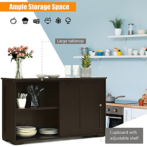 GORELAX Buffet Cabinet with Storage, Stackable Kitchen Sideboard w/Sliding Doors, Storage Cupboard w/Adjustable Shelves, Console Table, Narrow Buffet Table for Dining Living Room (Espresso)