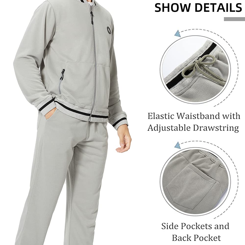 CALUOMATT Men's Casual Tracksuit Long Sleeve Full Zip Running Jogging Sweatsuit Athletic Sports Set, Gray-L