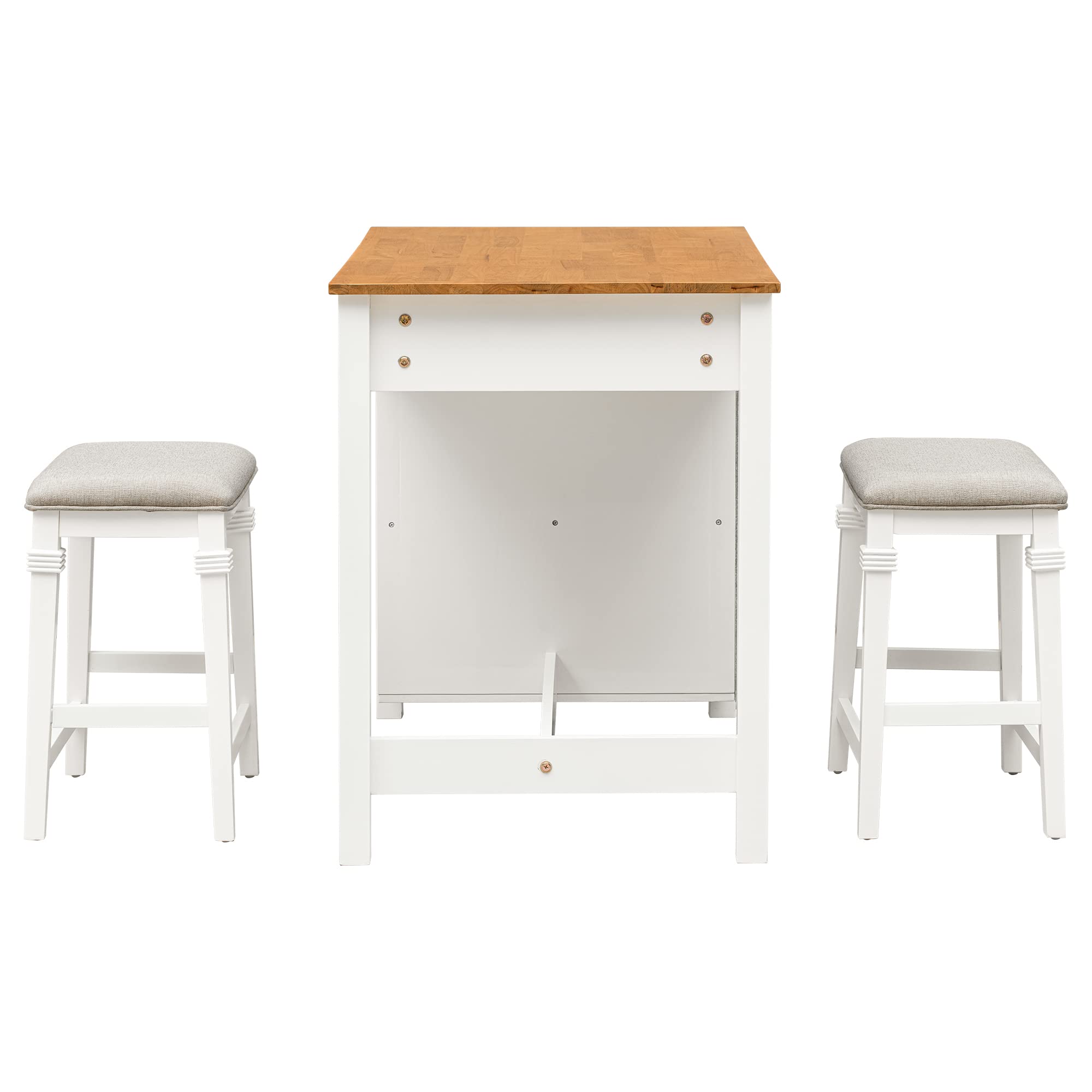 Bellemave 3 Piece Kitchen Island with Seating for 2 Counter Height Dining Table Set with Storage Farmhouse Wood Bar Table with Stools Small Breakfast Dinner Table and Chairs, White