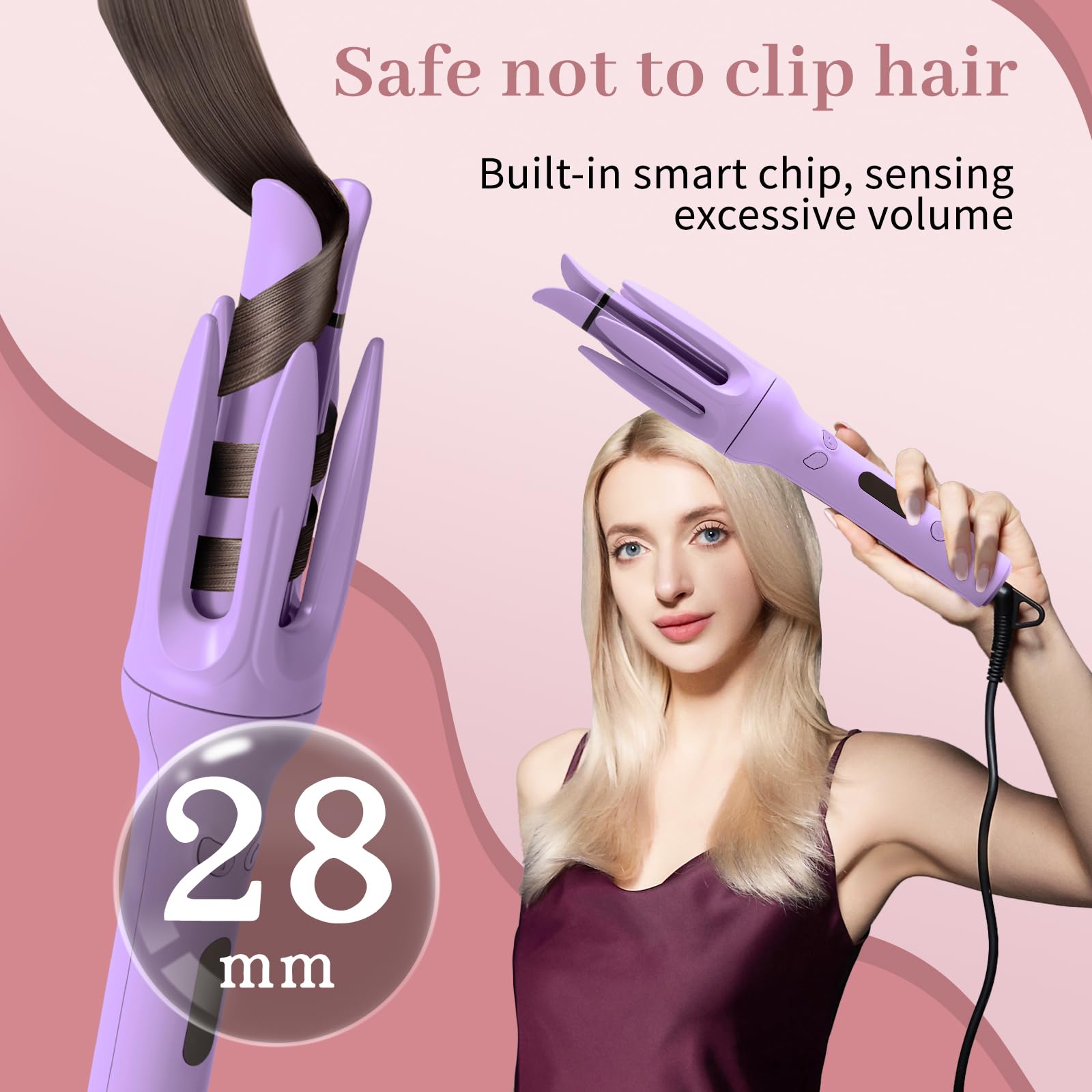 Automatic Curling Iron Rotating Curling Iron 4 Temperature Adjustable and Two-Way Button Automatic Curling Time Reminder Anti-Iron Housing (Beige Rotating Curling Iron)