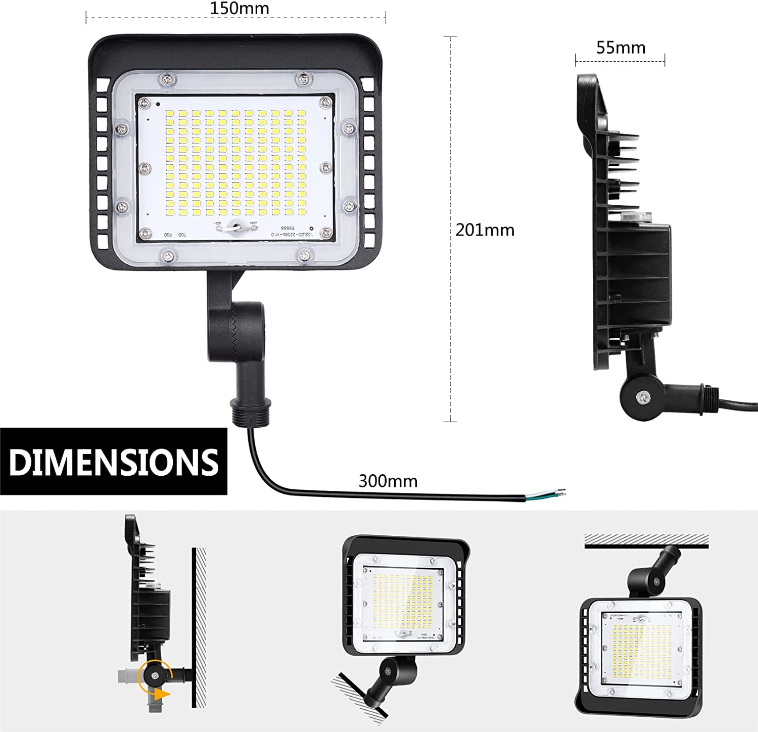 PBYBGB 60W LED Flood Light Outdoor for Dusk to Dawn, Super Bright 7500LM Security Lights, Adjustable Knuckle Mount,5000K Daylight IP65 Waterproof Floodlights for Yard, Garden, Garages,Parking Lot