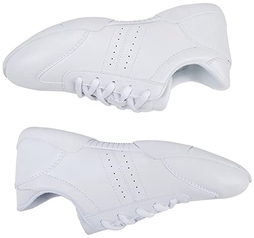 BAXINIER Youth Girls White Cheerleading Dancing Shoes Athletic Training Tennis Walking Breathable Competition Cheer Sneakers - White 2 Little Kid