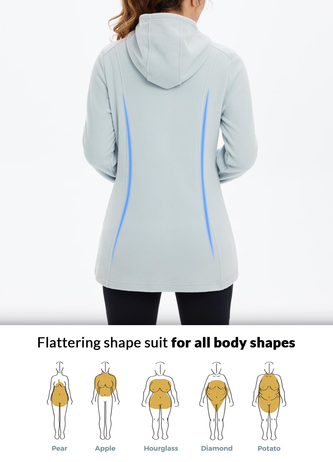 BALEAF Women's Long Fleece Jacket Full Zip Polar Fleece Hoodie Soft Lightweight Winter Coat Light Grey L